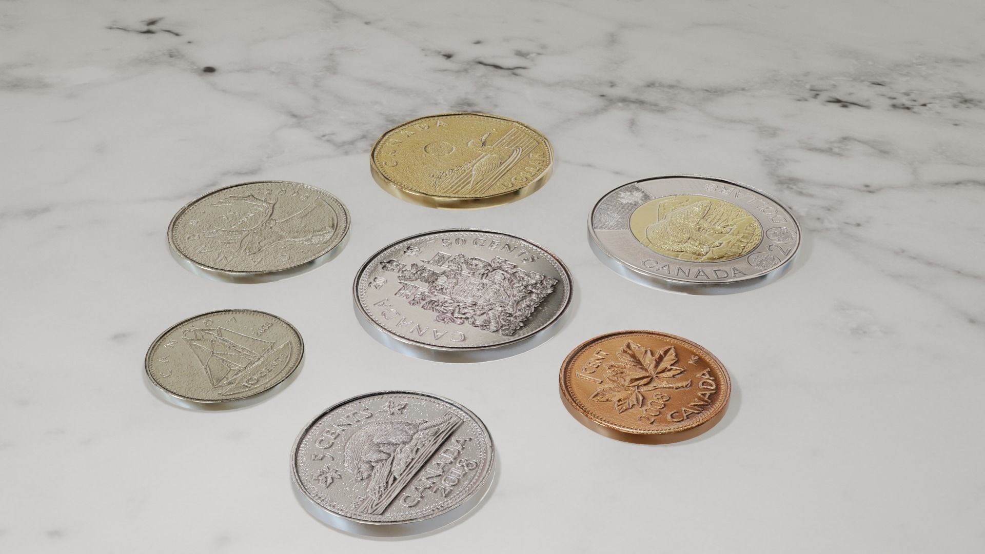Canadian CAD Coins 3D model | CGTrader