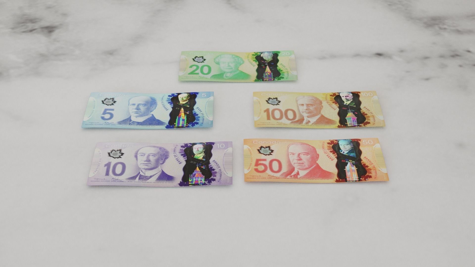 CAD Canadian Dollar Bank Notes 3D model | CGTrader