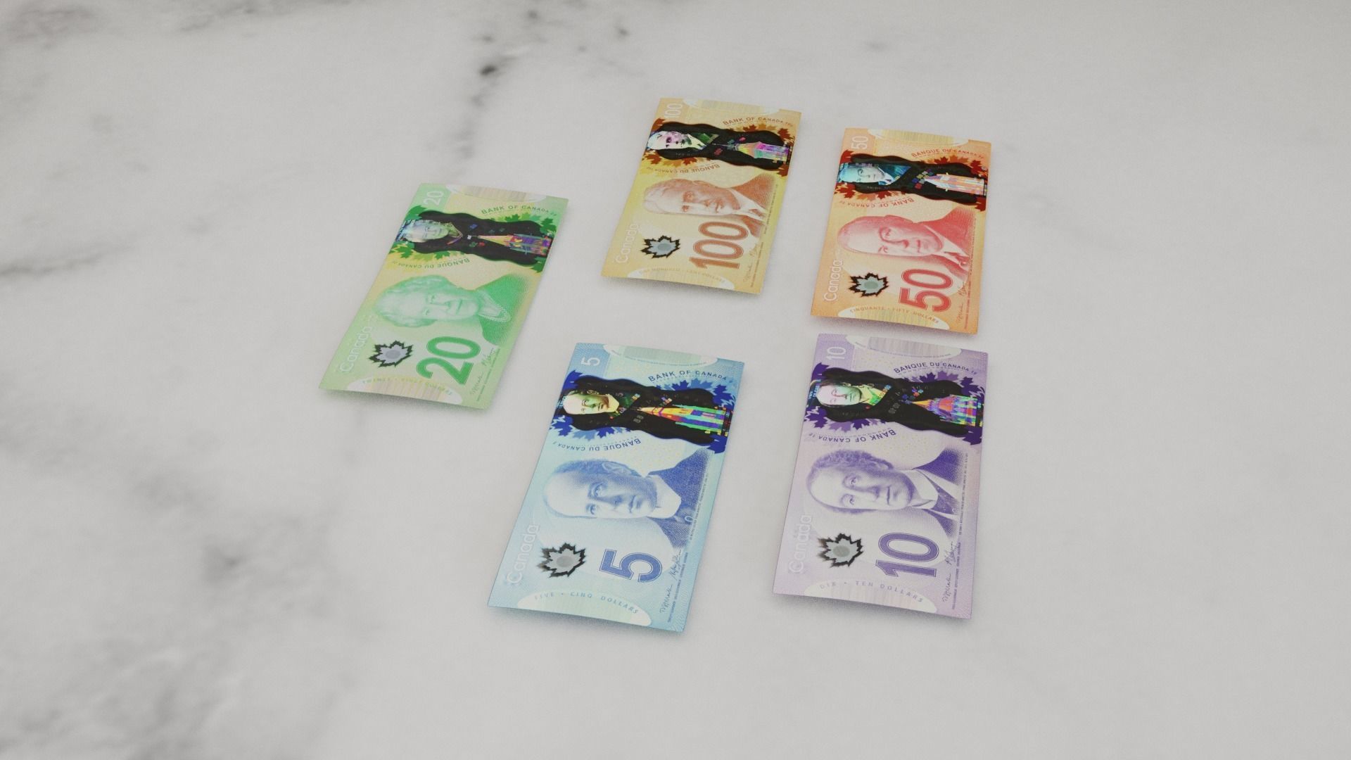 CAD Canadian Dollar Bank Notes 3D model | CGTrader