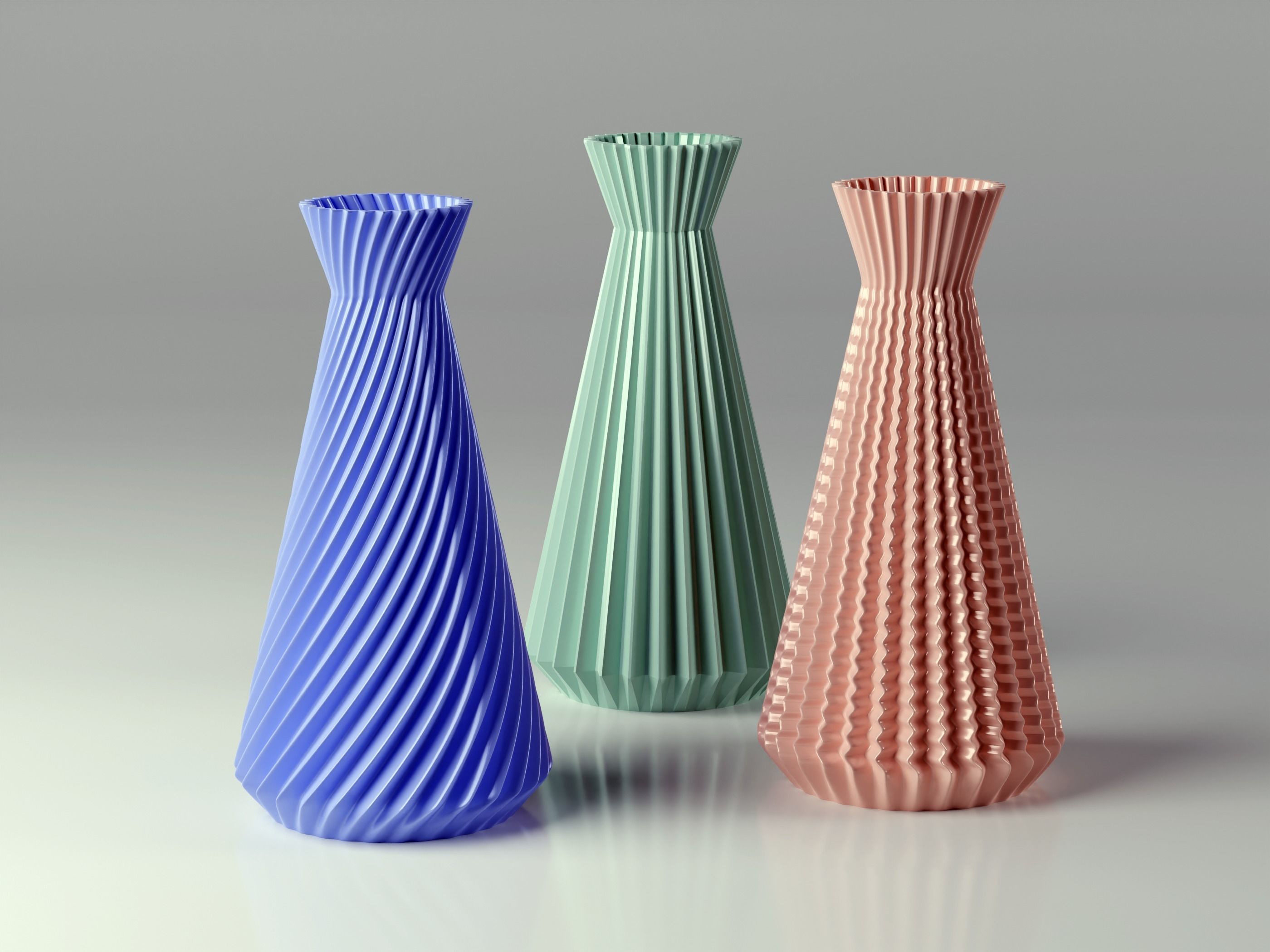 Set 3 Tall Fluted Vase - STL Files for 3D Printers 3D model 3D ...