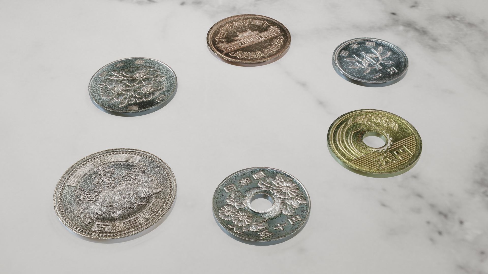 Japanese Yen Coins 3D model | CGTrader