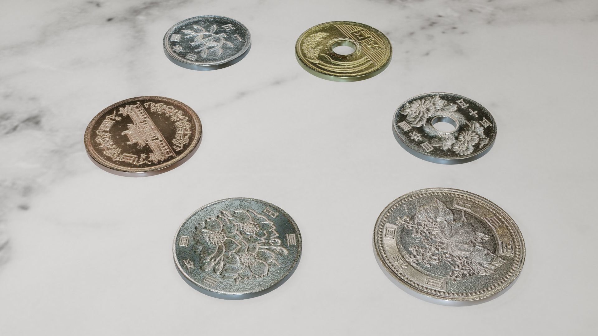 Japanese Yen Coins 3D model | CGTrader