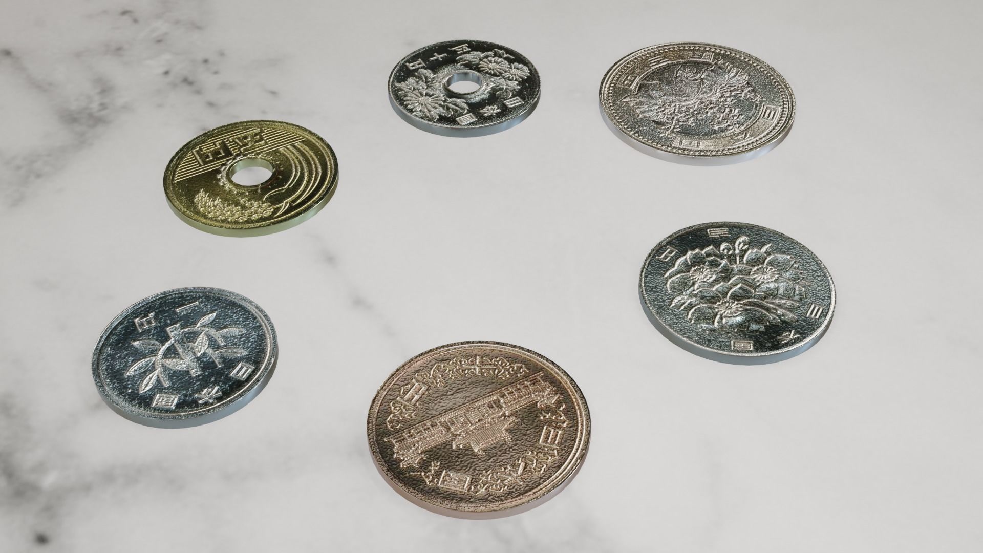 Japanese Yen Coins 3D model | CGTrader