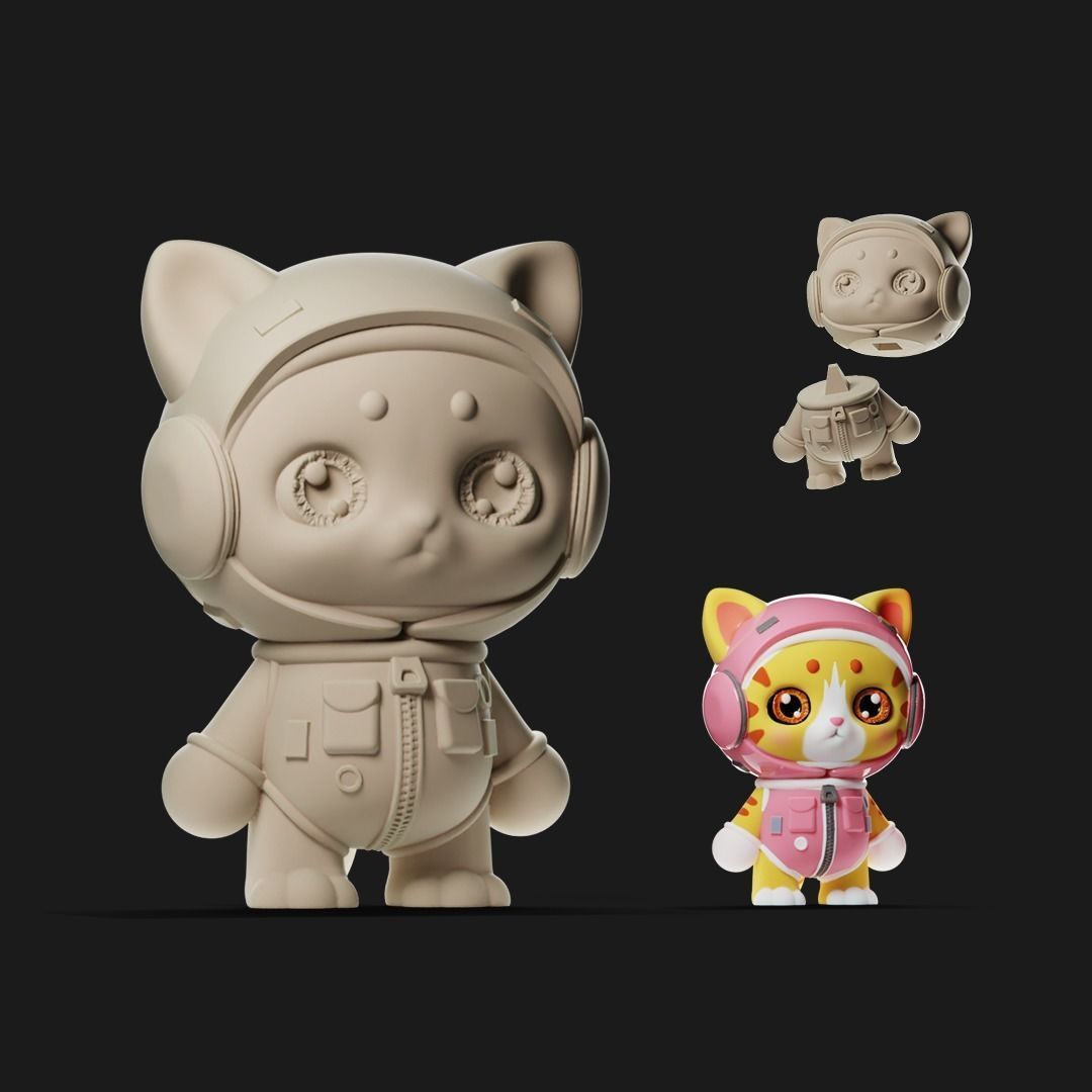Cute Chibi Cat in Pink Space Suit 3D Print Model 3D model 3D printable ...