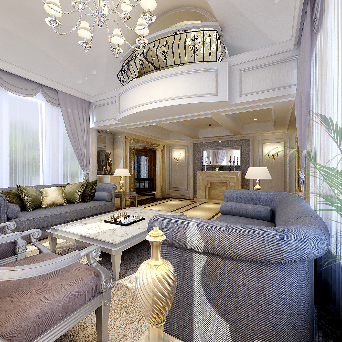Posh Living Room With Balcony 3D Model .max - CGTrader.com