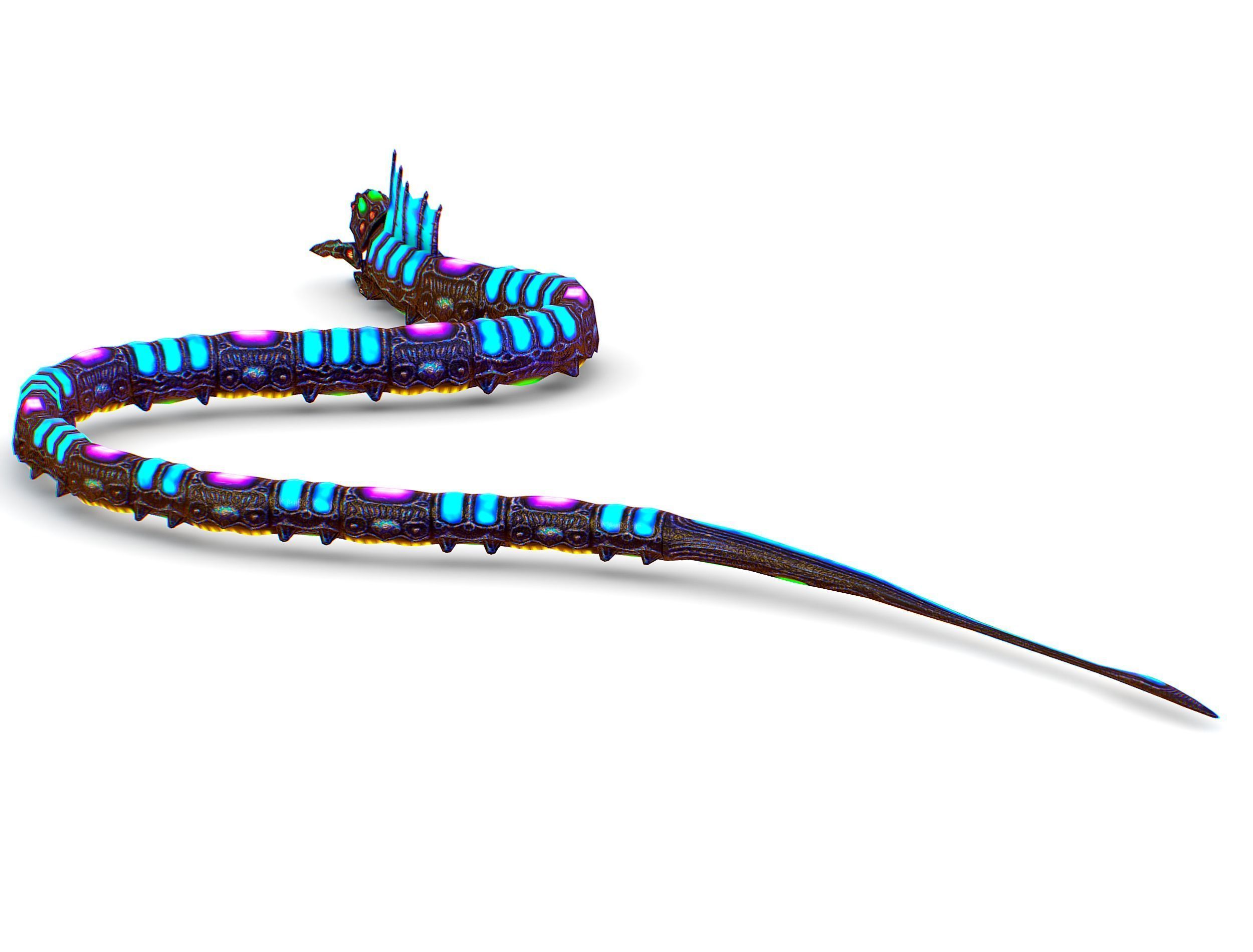3D model Skined RIgged Fantasy Blue Neon Snake Worm VR / AR / low-poly ...