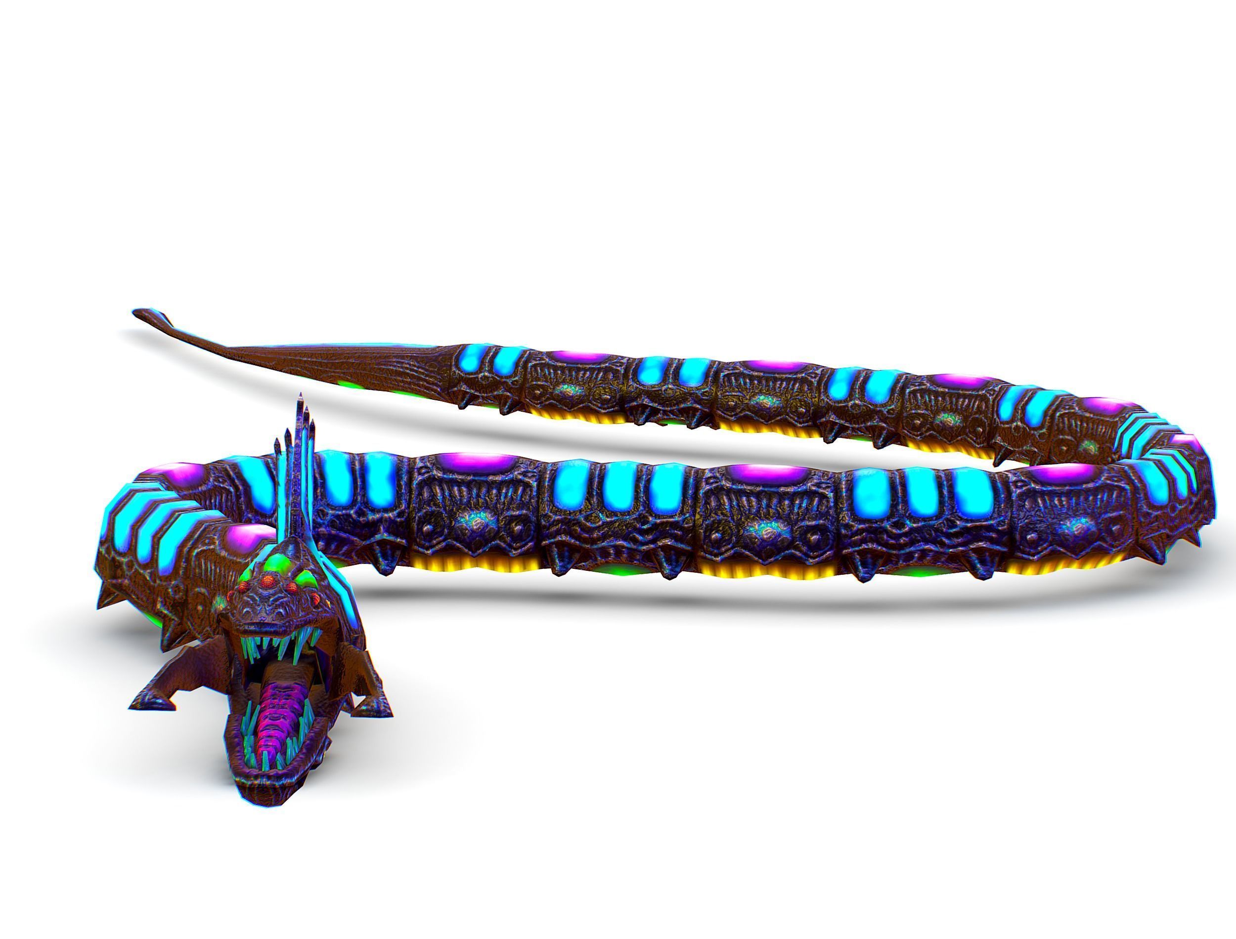 3D model Skined RIgged Fantasy Blue Neon Snake Worm VR / AR / low-poly ...