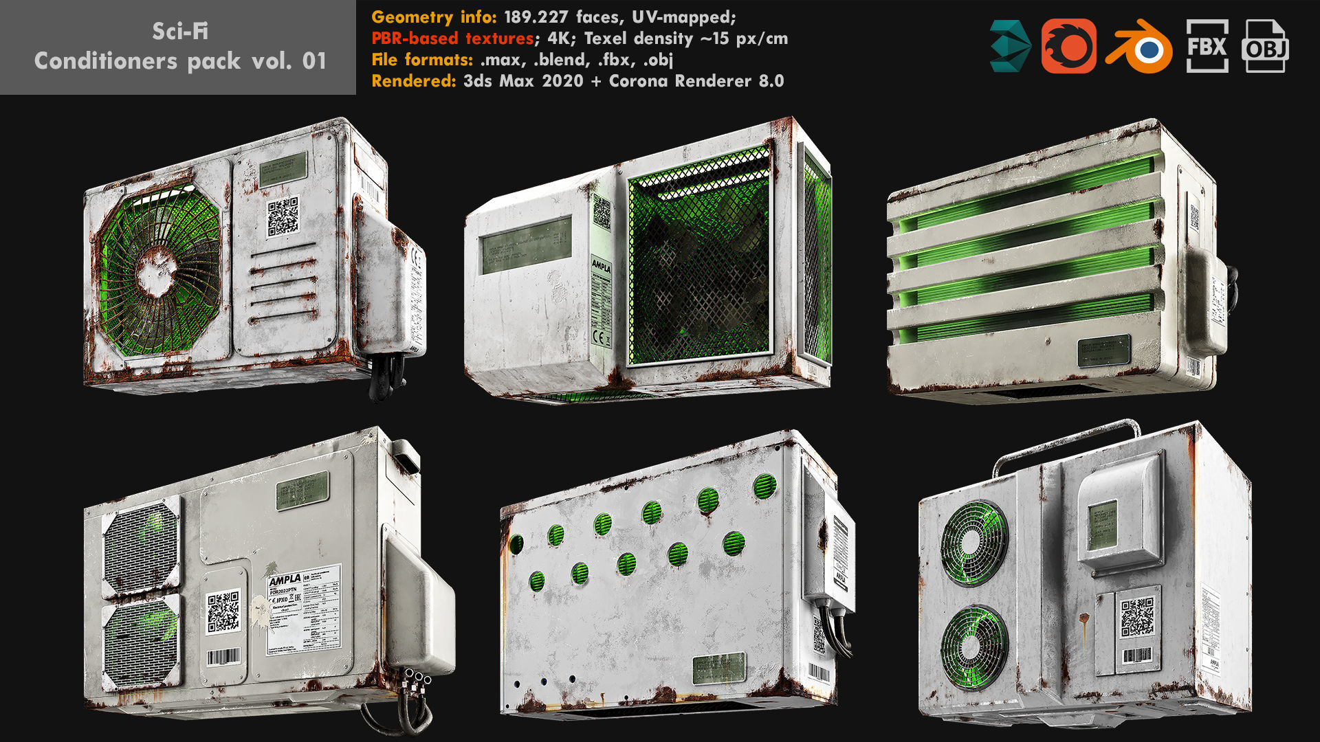 Sci-Fi air conditioners pack volume 01 3D model | CGTrader