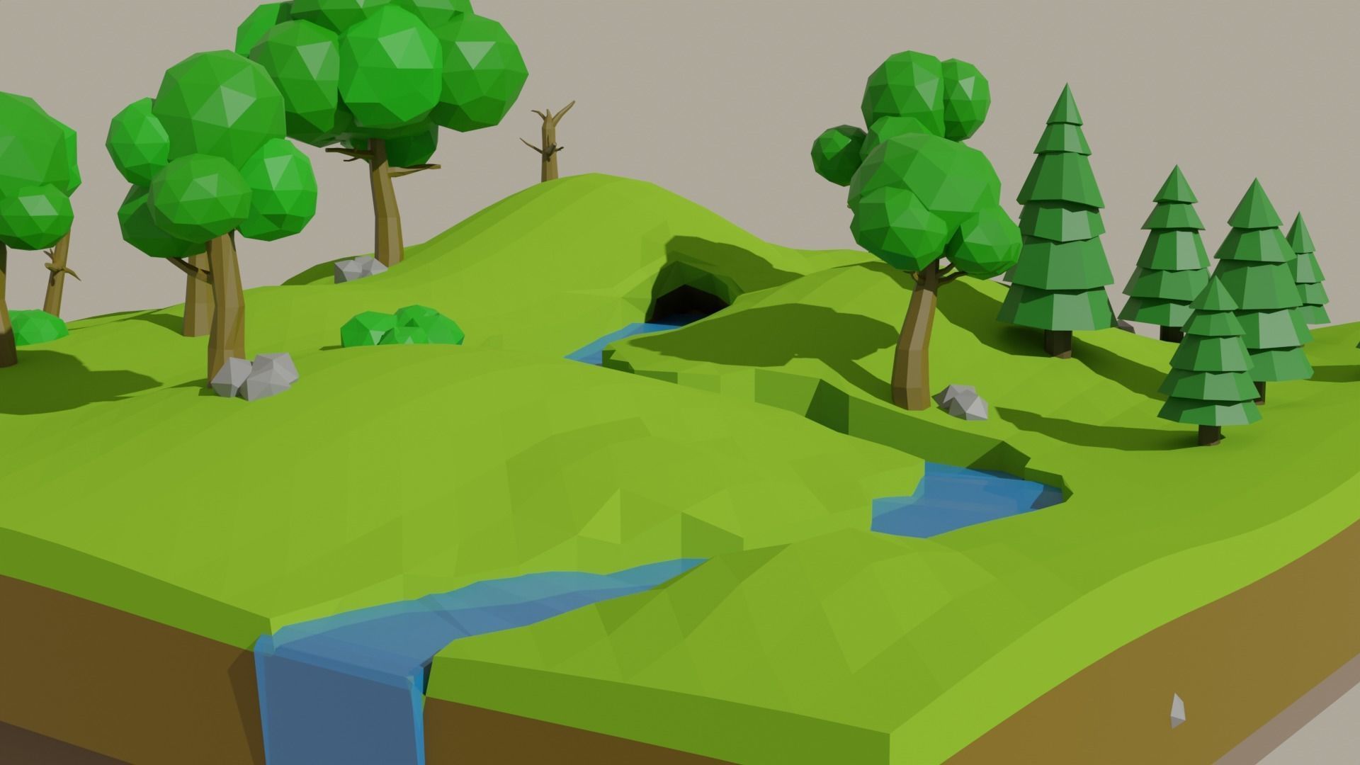 3D model Low Poly Forest Trees Rocks Bushes FREE VR / AR / low-poly ...