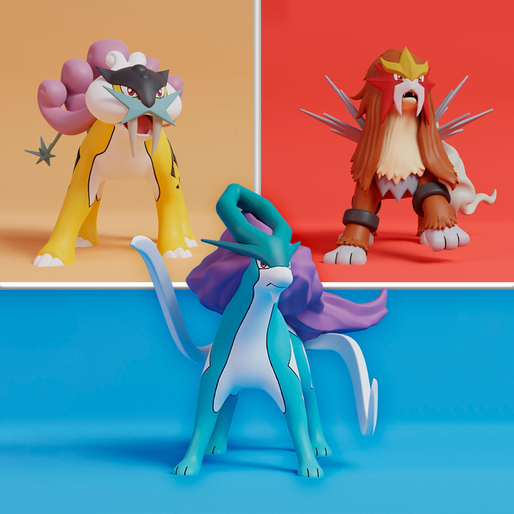 Pokemon - Entei Raikou and Suicune with 2 poses 3D model 3D printable ...