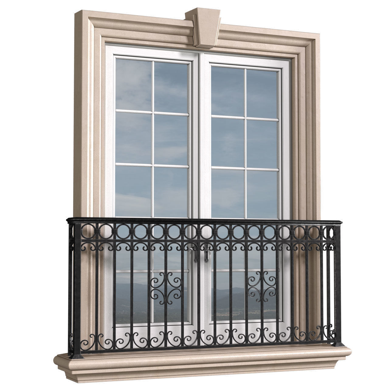 Classic facade window with French balcony 3D model | CGTrader