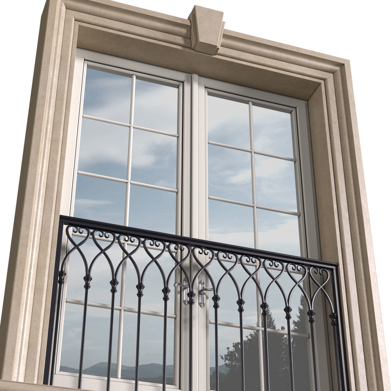 Classic facade window with French balcony 3D model | CGTrader