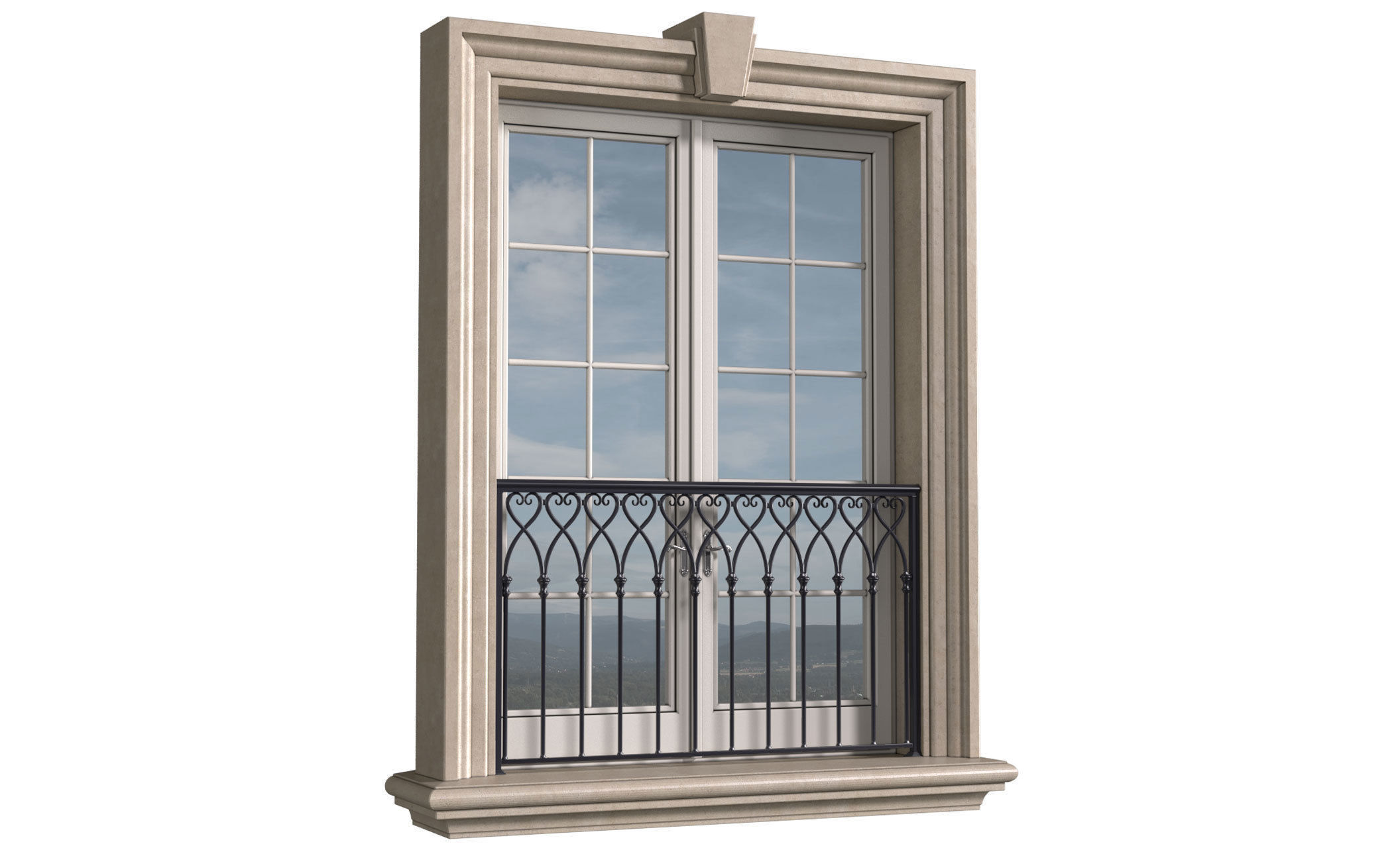 Classic facade window with French balcony 3D model | CGTrader