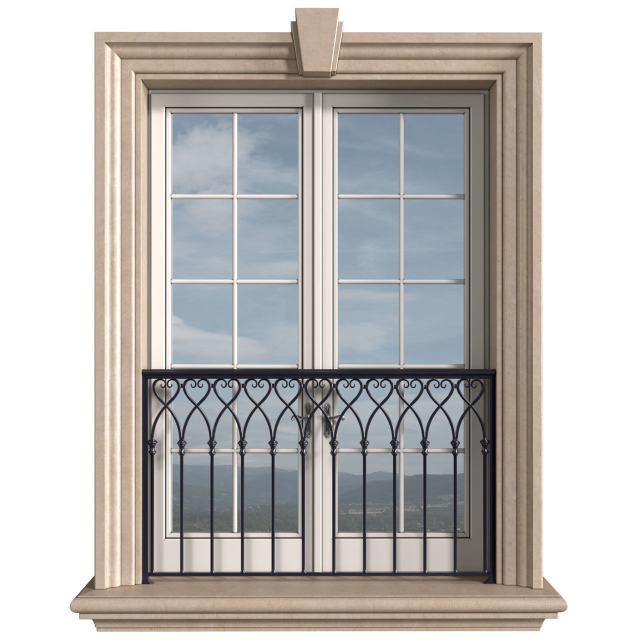 Classic facade window with French balcony 3D model | CGTrader