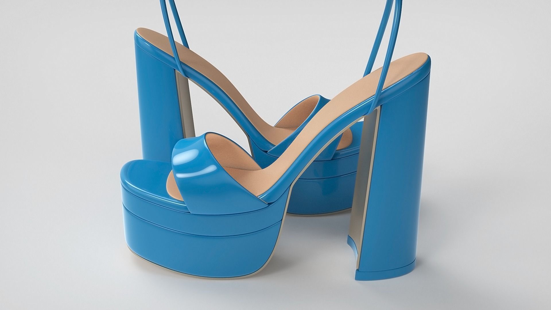 Fancy Lace Up Platform Sandals with Block High Heels 3D model | CGTrader