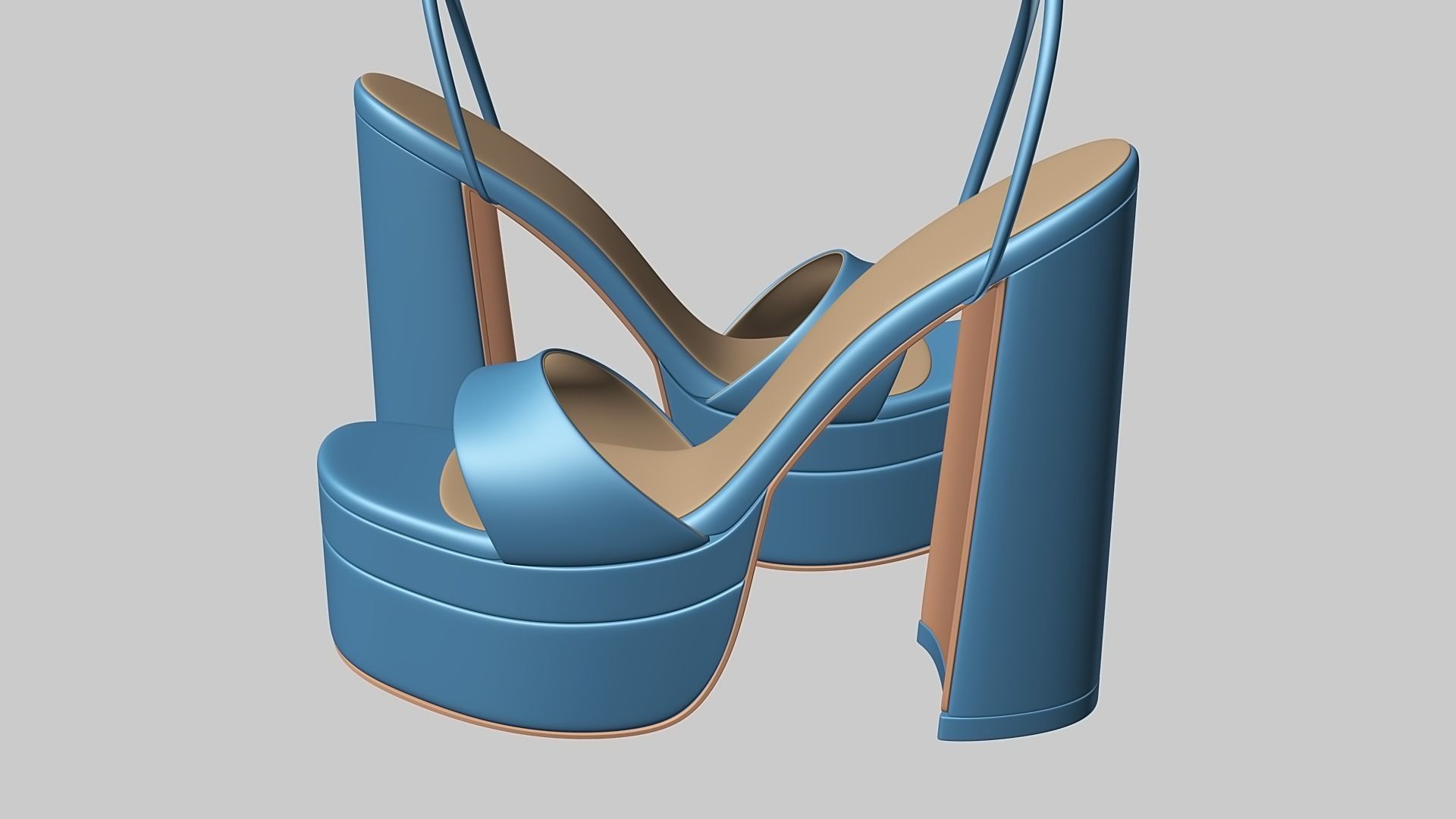 Fancy Lace Up Platform Sandals with Block High Heels 3D model | CGTrader