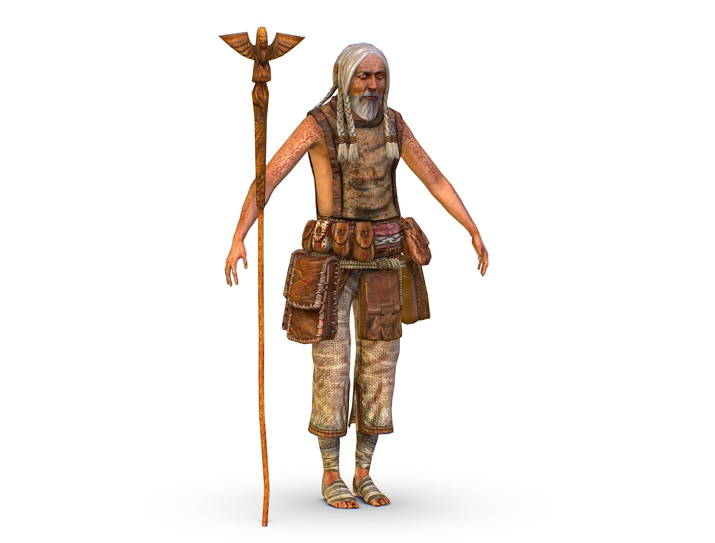 3D model Low Poly model Base OldMan Shaman Character VR / AR / low-poly ...