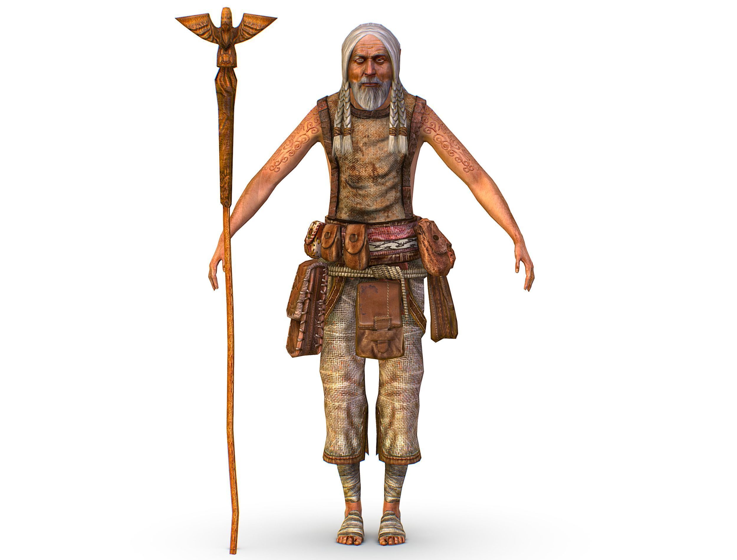 3D model Low Poly model Base OldMan Shaman Character VR / AR / low-poly ...