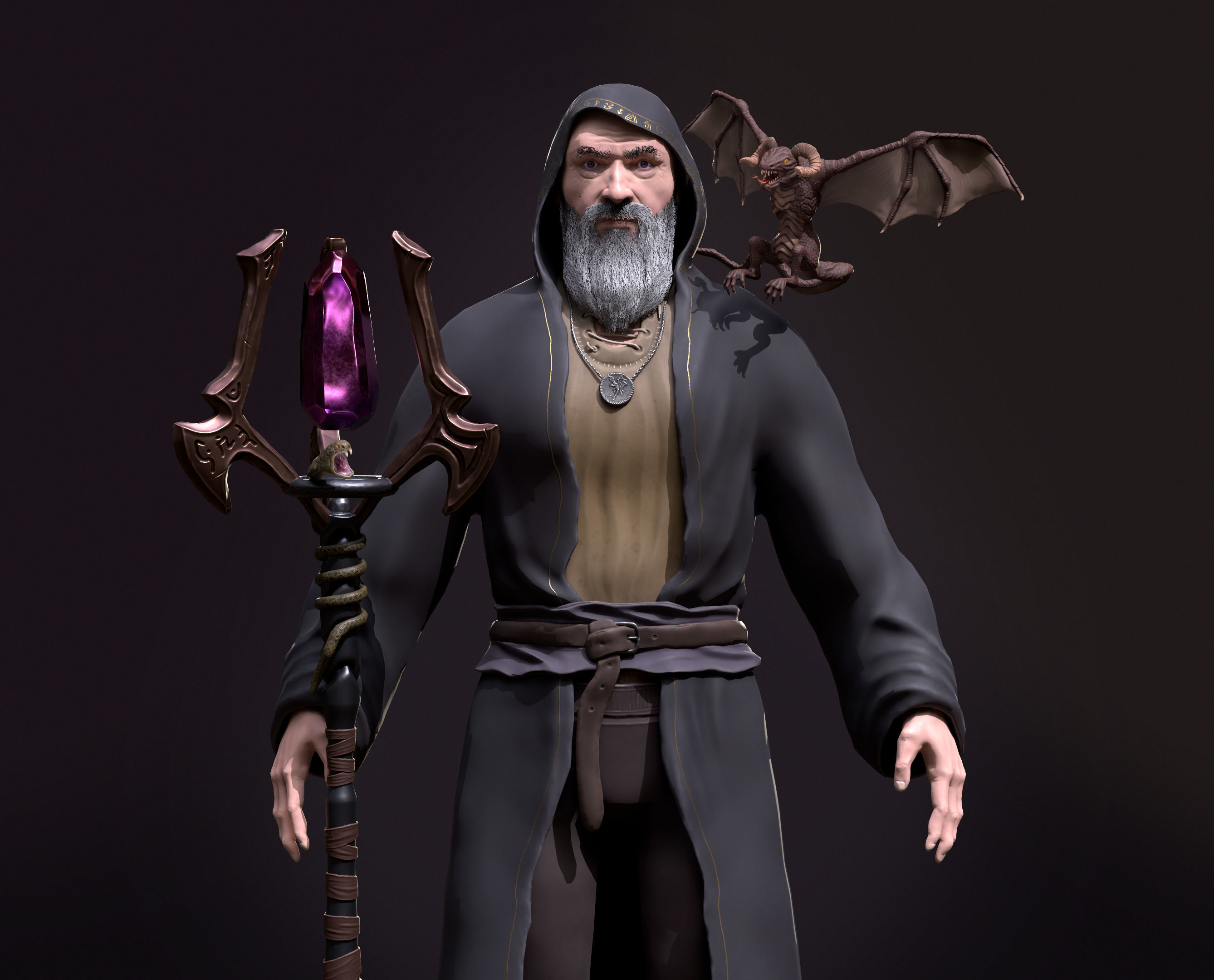 3D model Wizard with Dragon VR / AR / low-poly | CGTrader