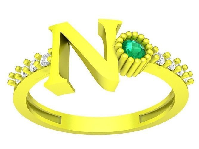 N letter diamond women ring 4374 3D model 3D printable | CGTrader