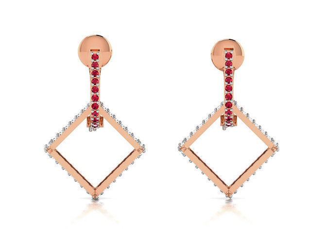 Women diamond square earrings 3dm render detail 3D model 3D printable ...