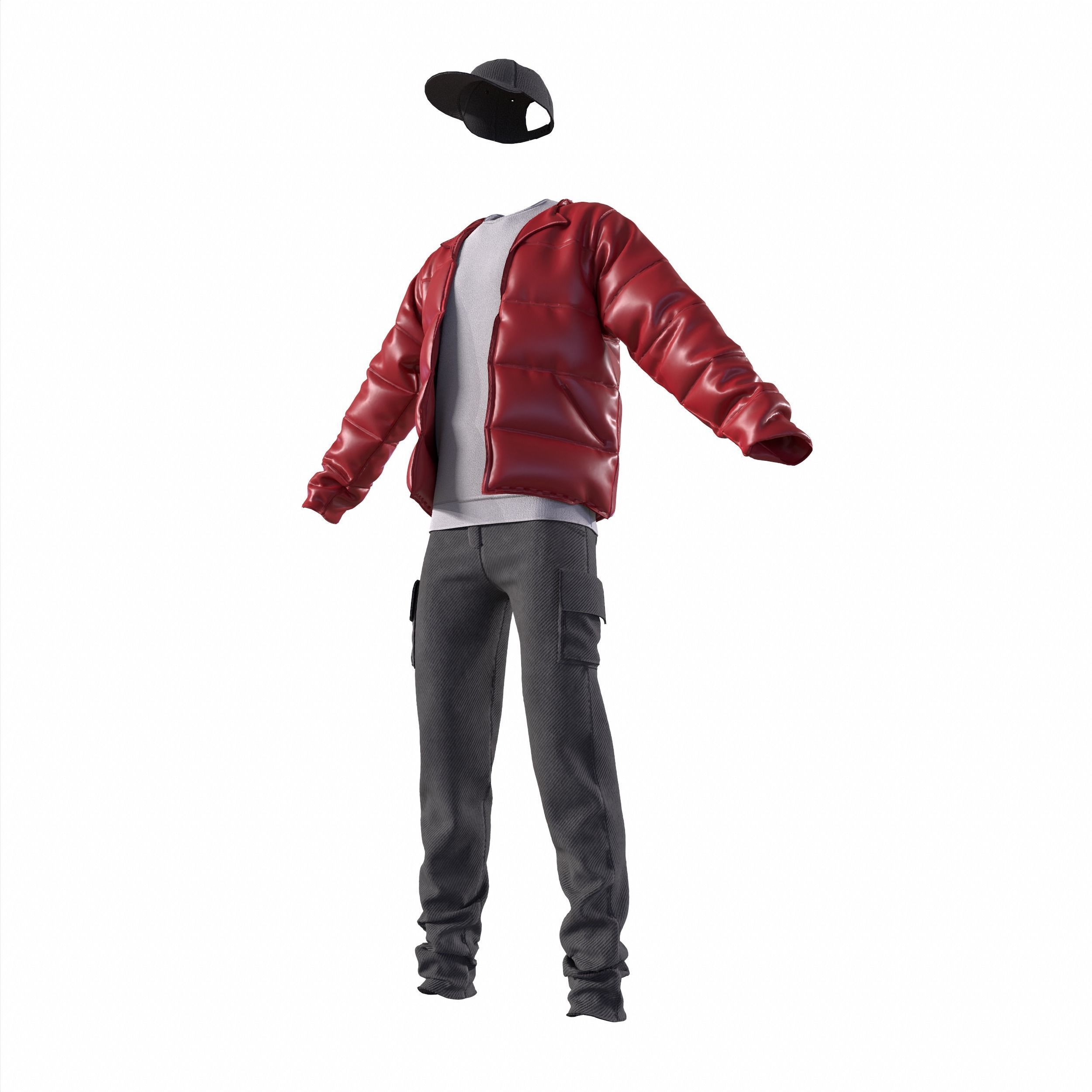 3d man outfit streetstyle puffer pants hat cap 3D model | CGTrader