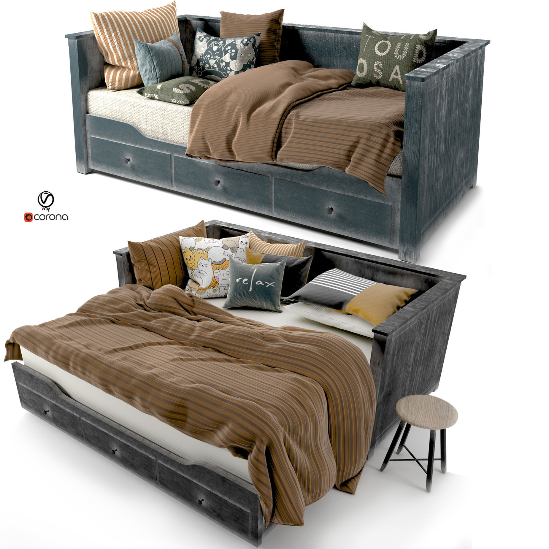 Ikea Hemnes Day bed set 48 3D model | CGTrader