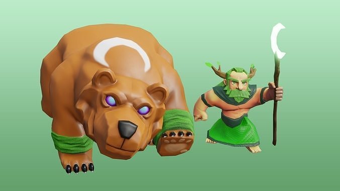 Druid and Bear free VR / AR / low-poly 3D model rigged | CGTrader