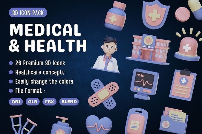 Medical and Health 3D Icon Pack 3D model | CGTrader