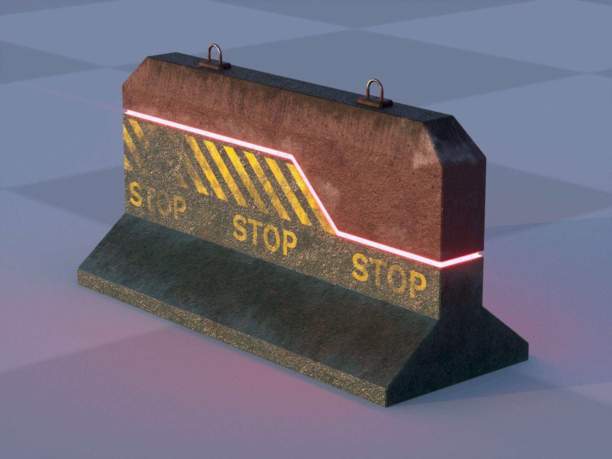 Cyberpunk style street fences and barriers 3D model | CGTrader
