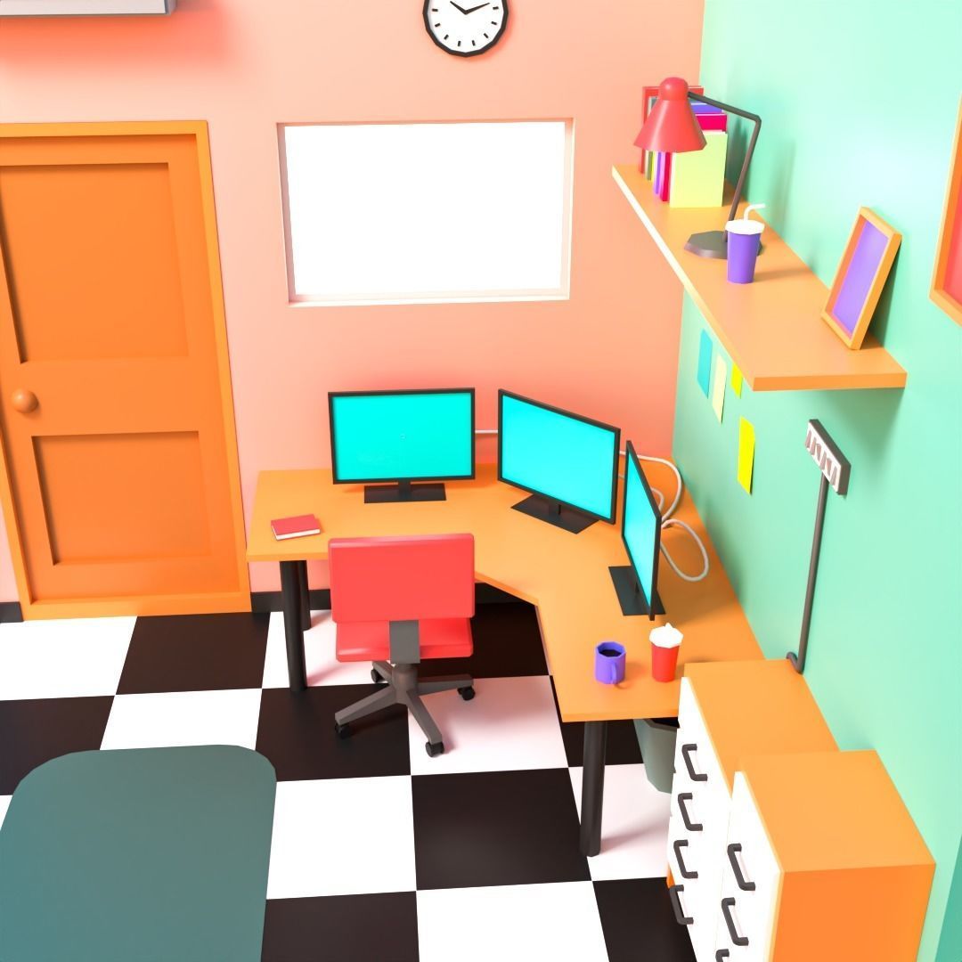 3D model isometric room interior VR / AR / low-poly | CGTrader