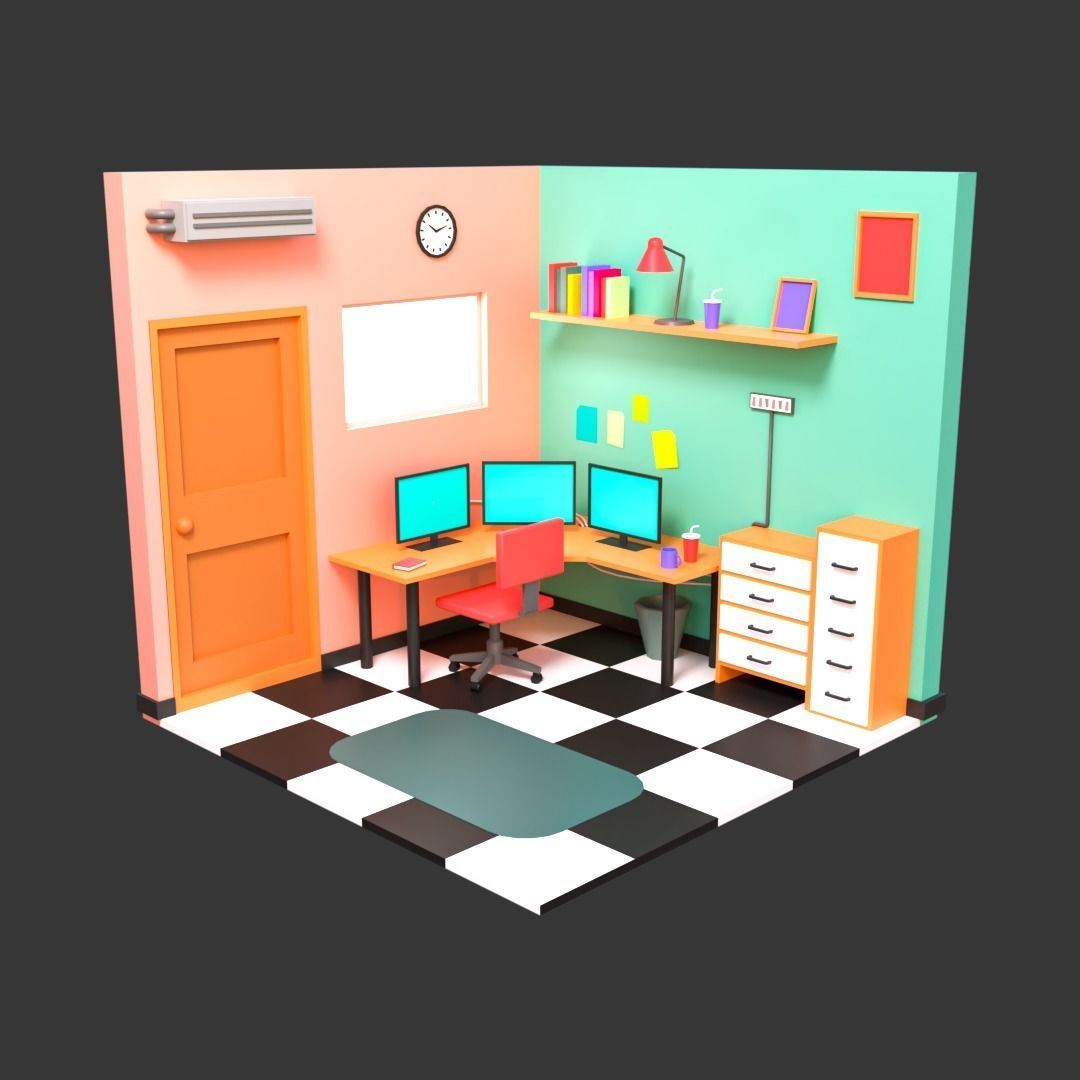 3D model isometric room interior VR / AR / low-poly | CGTrader