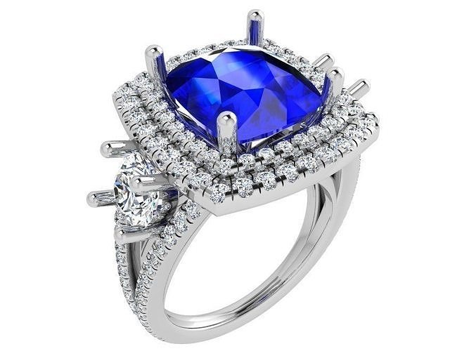 2-row blue stone diamond ring 3530 3D print model 3D model 3D printable ...