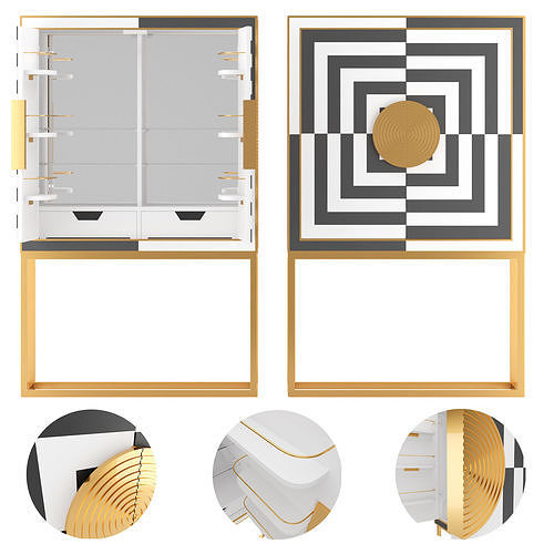 Opt Geometric Black White Brass Bar Cabinet 3D model | CGTrader