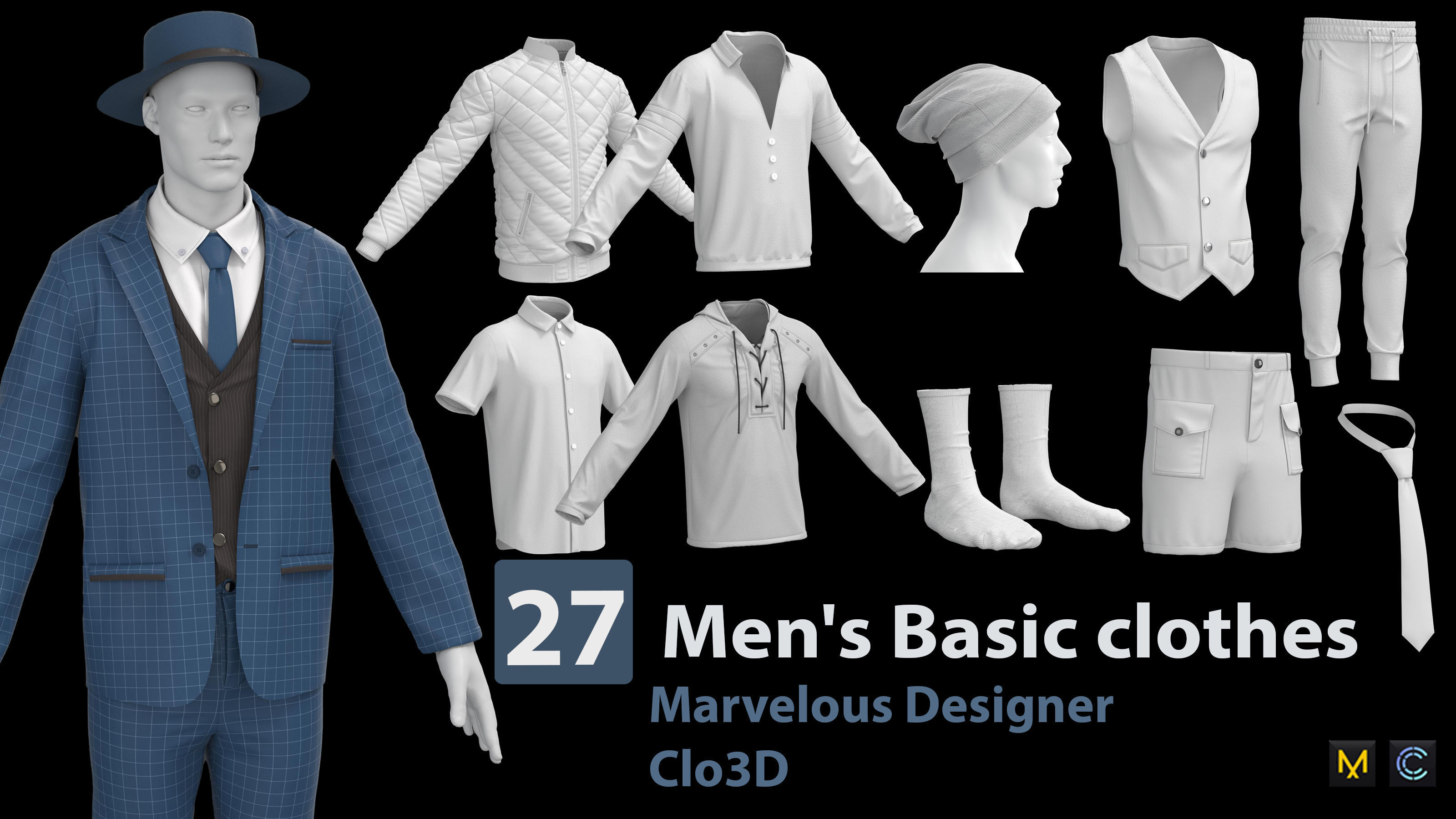 27 Men basic clothes 3D model | CGTrader