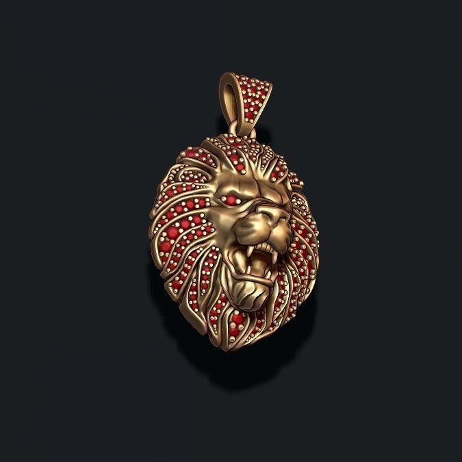 lion necklace with gems 3D model 3D printable | CGTrader