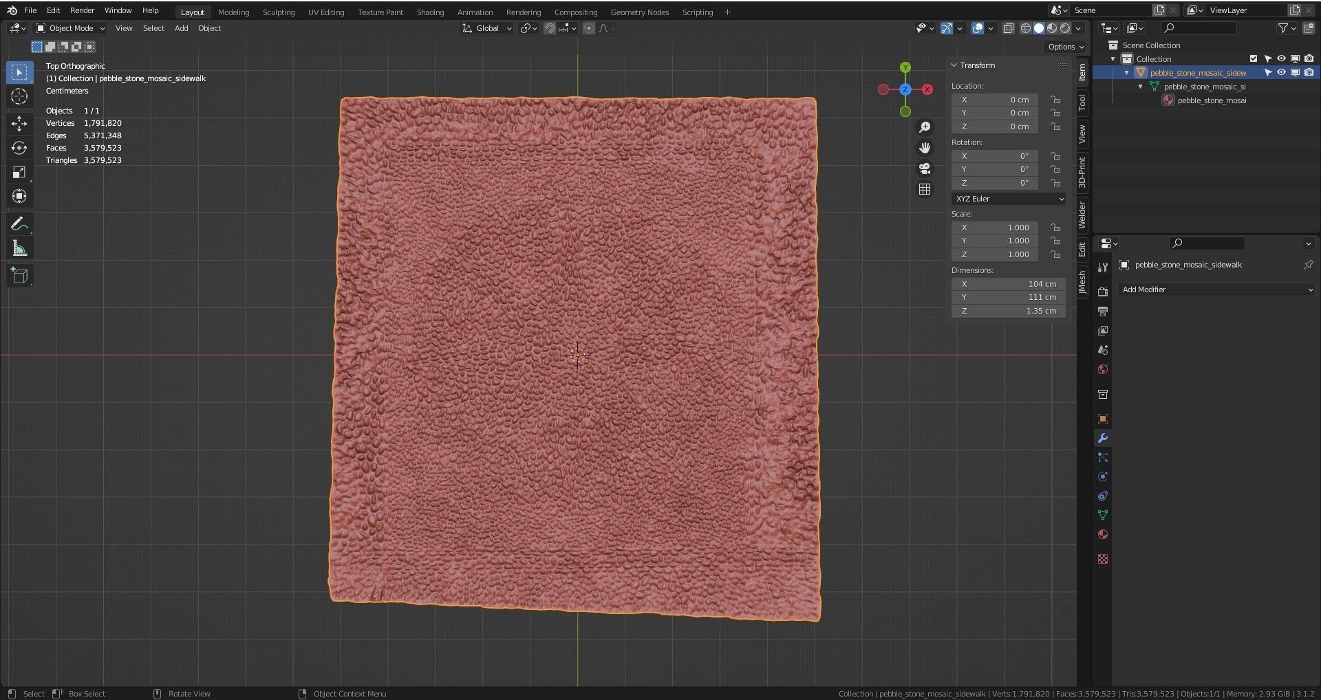 Pebble stone mosaic sidewalk raw scan 3D model | CGTrader