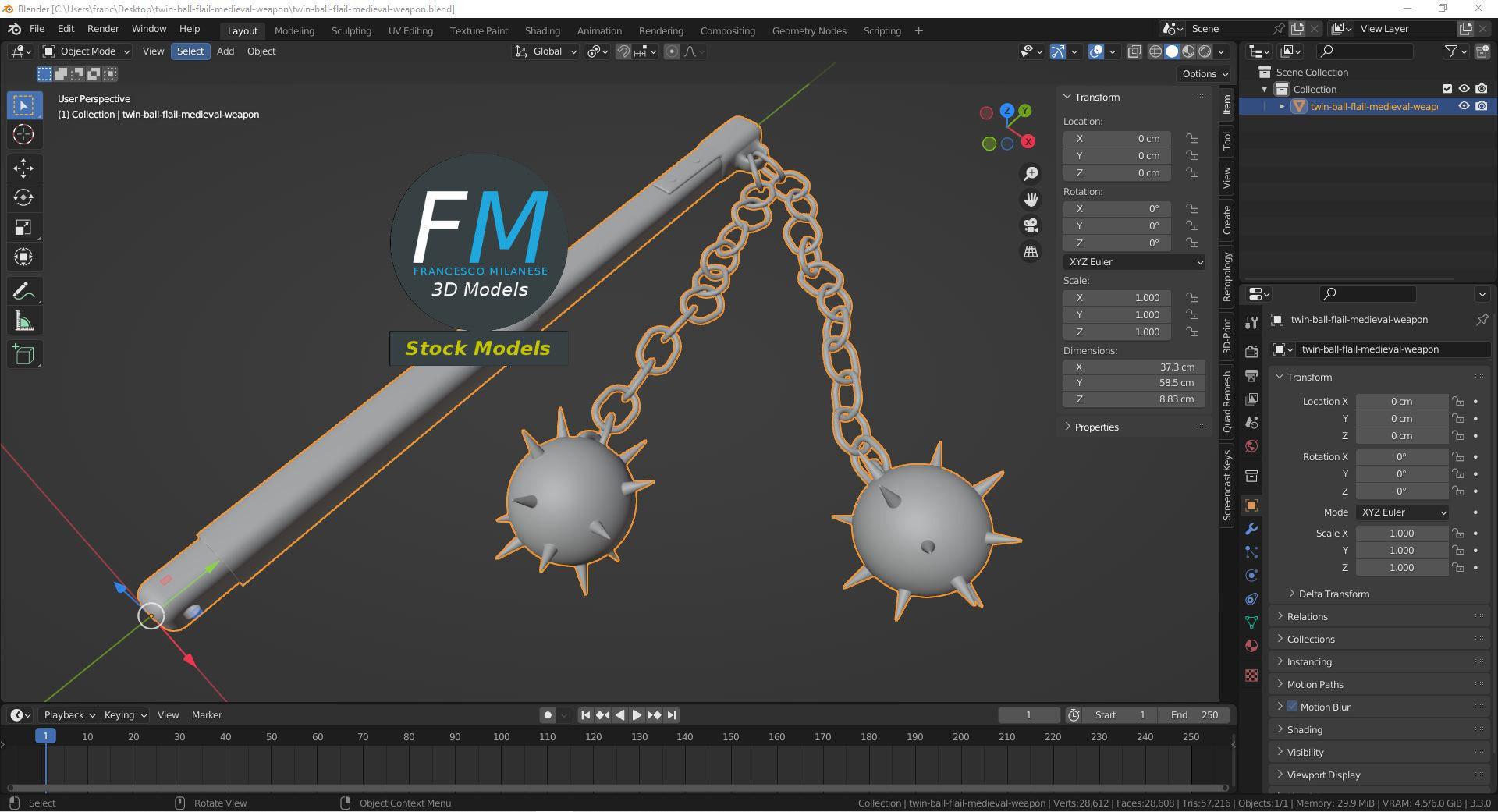 Twin ball flail medieval weapon 3D model | CGTrader