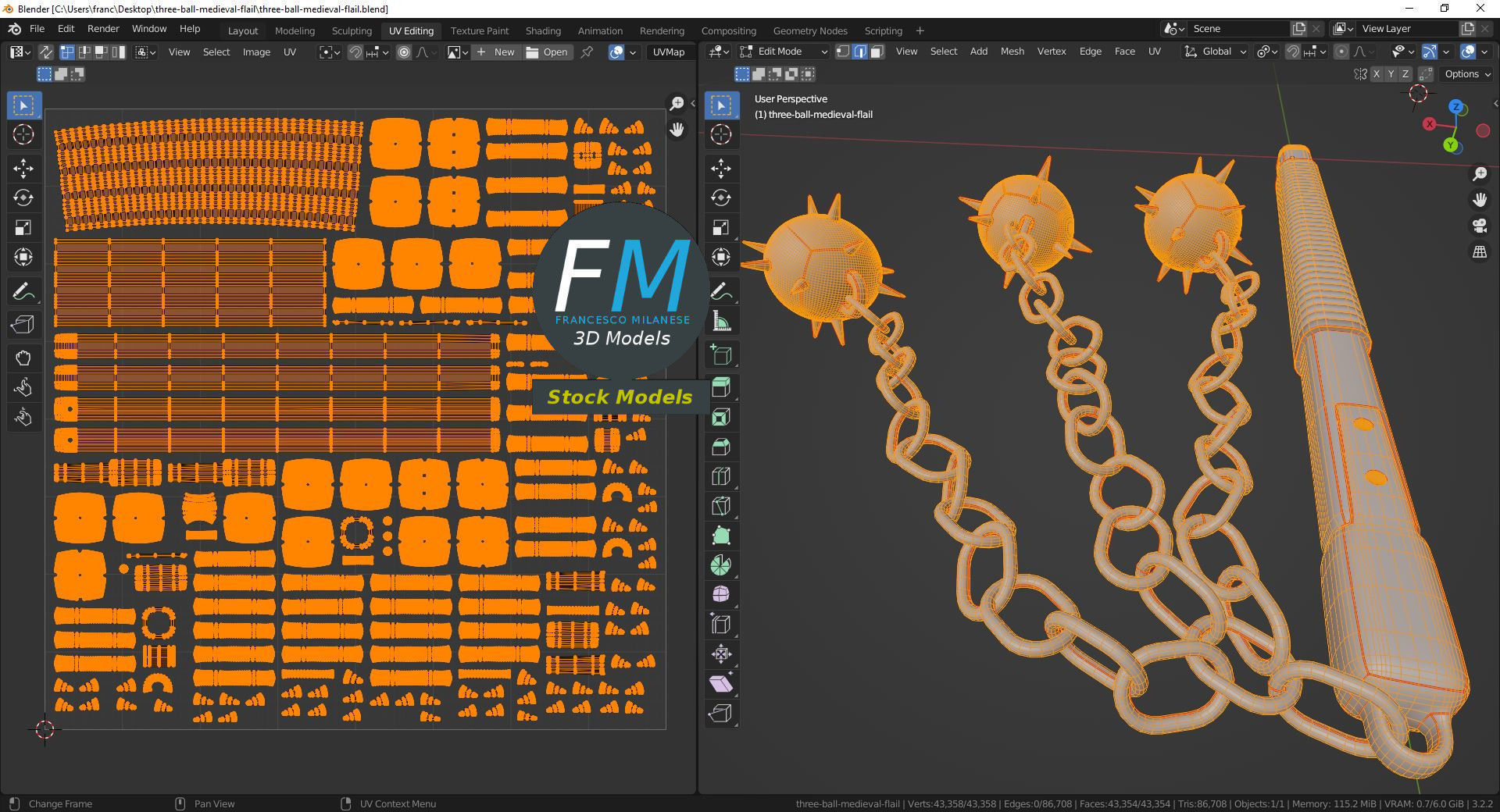 Three ball medieval flail 3D model | CGTrader