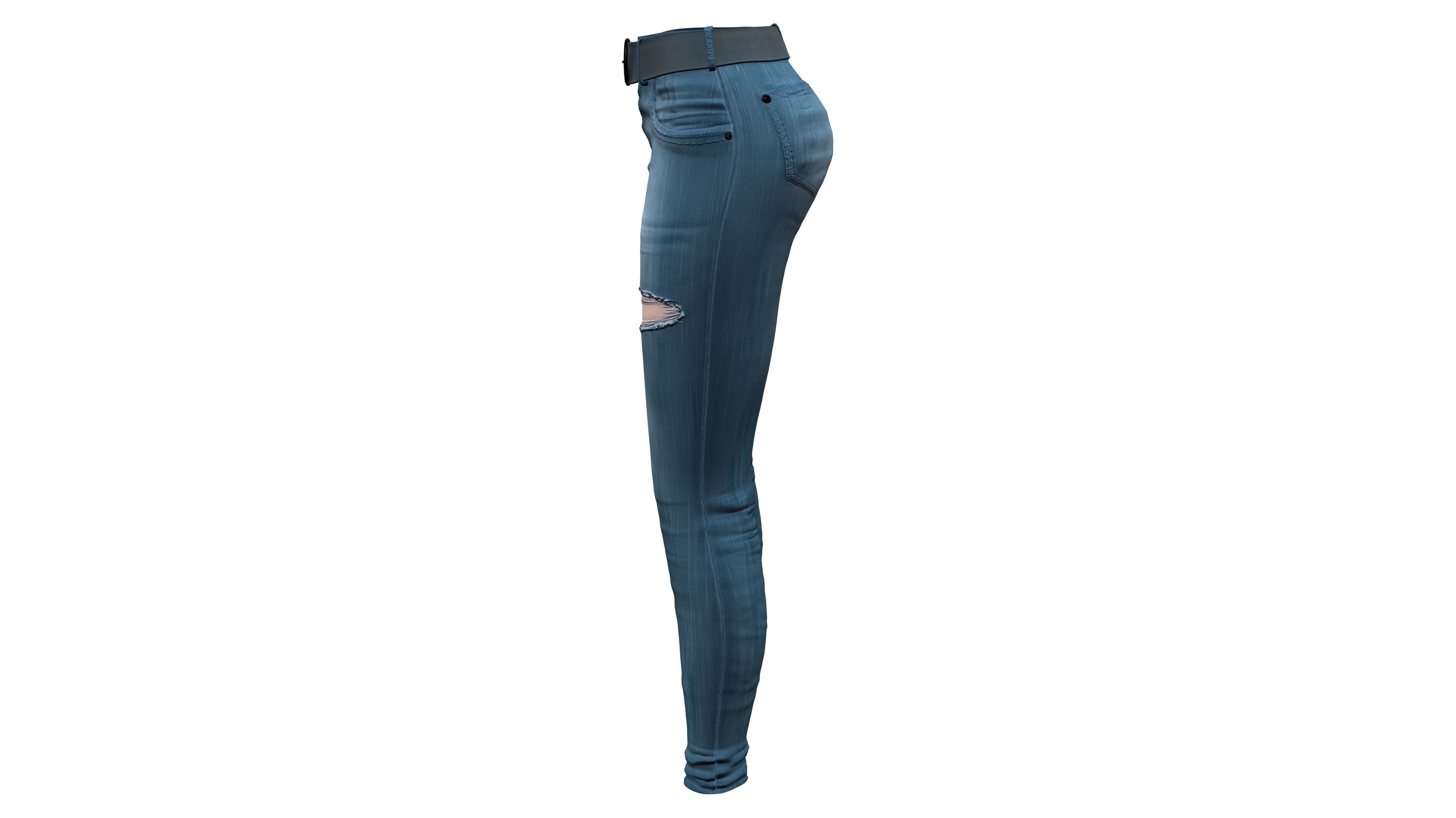 3D model Tight Fit Blue Torn Jeans Denim Pants VR / AR / low-poly ...