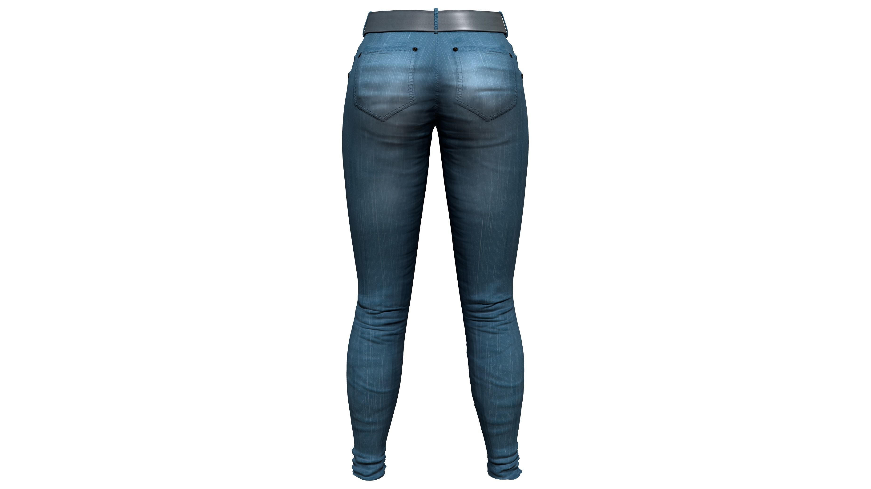 3D model Tight Fit Blue Torn Jeans Denim Pants VR / AR / low-poly ...