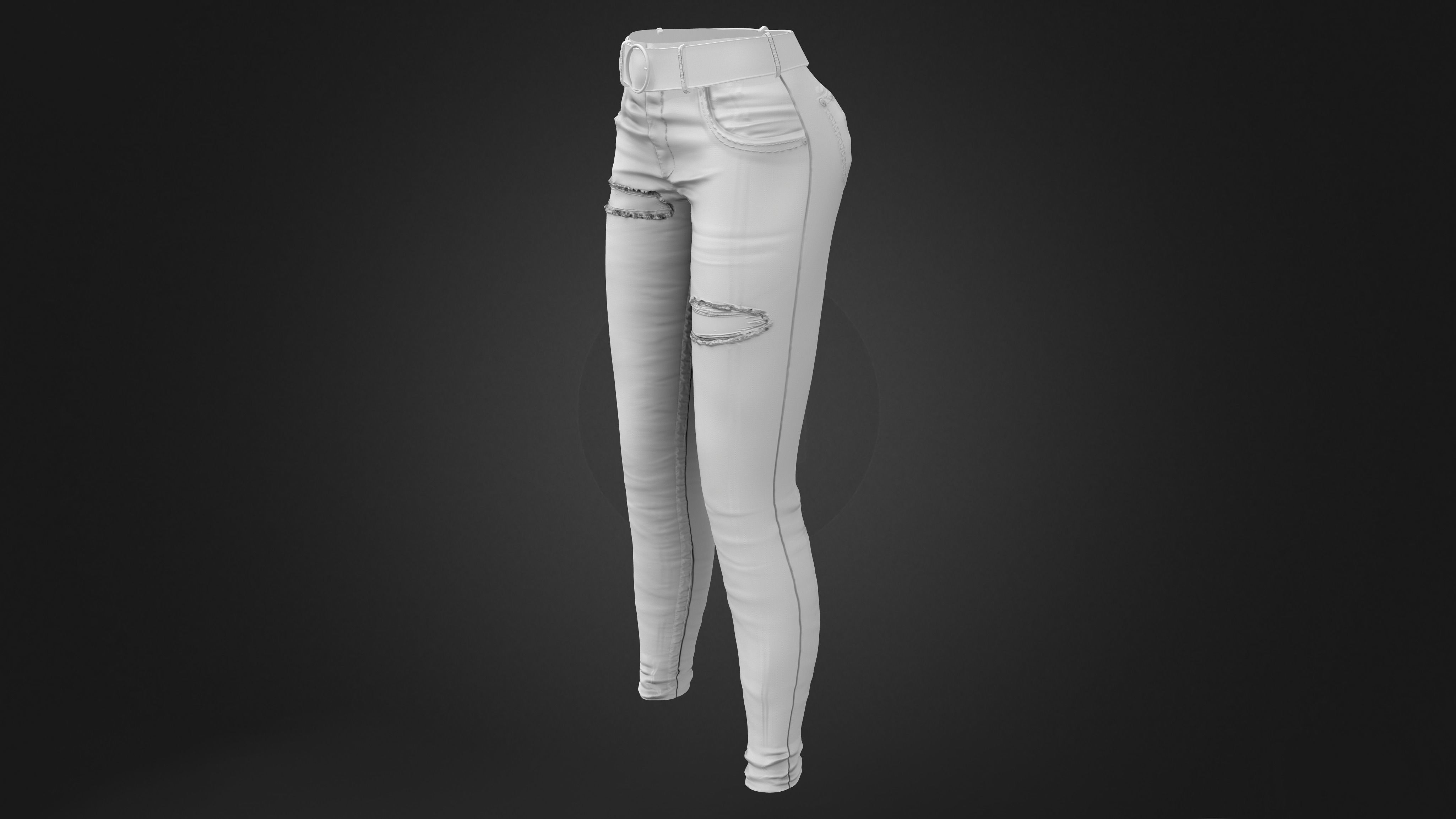 3D model Tight Fit Blue Torn Jeans Denim Pants VR / AR / low-poly ...