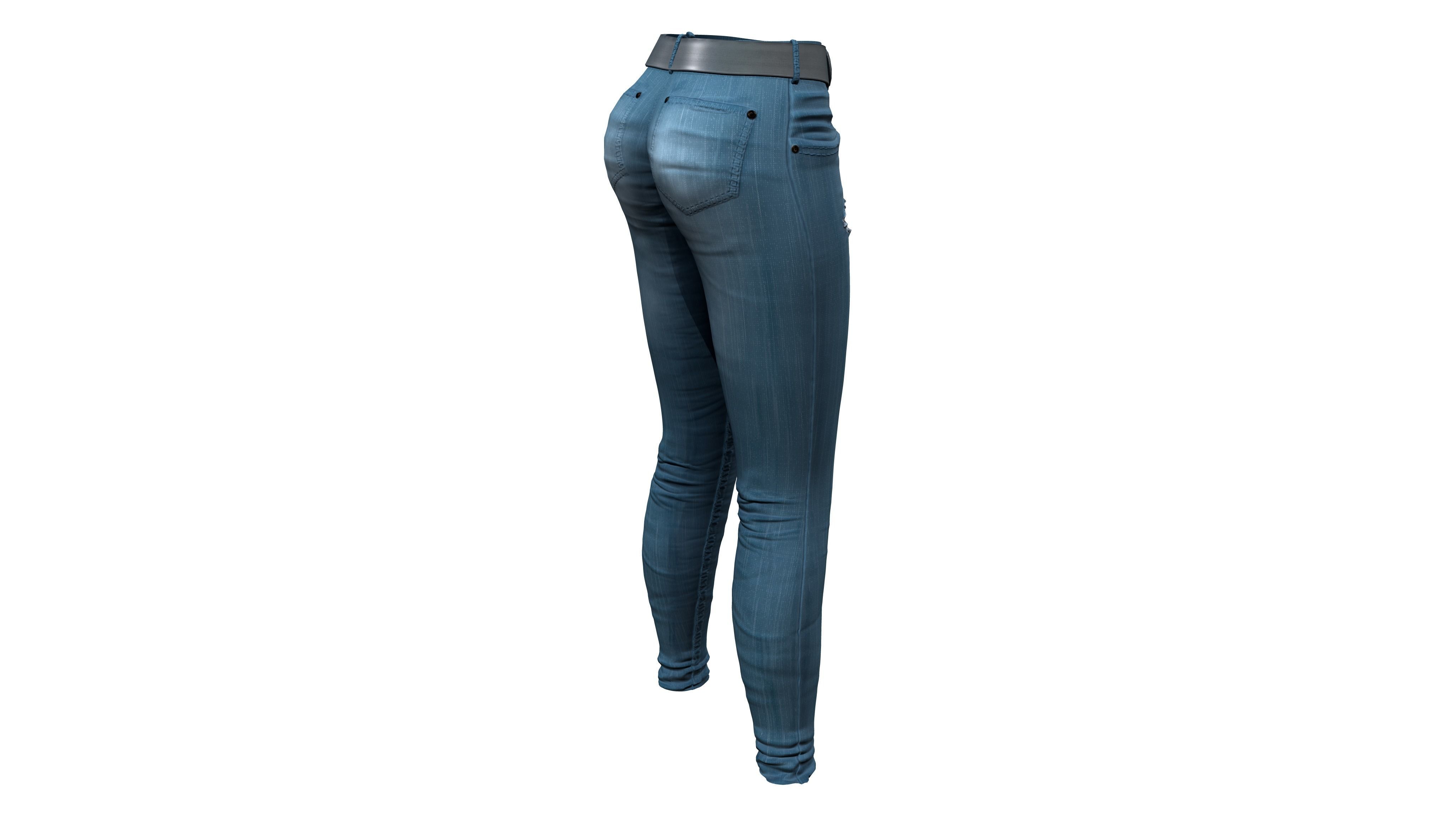 3D model Tight Fit Blue Torn Jeans Denim Pants VR / AR / low-poly ...