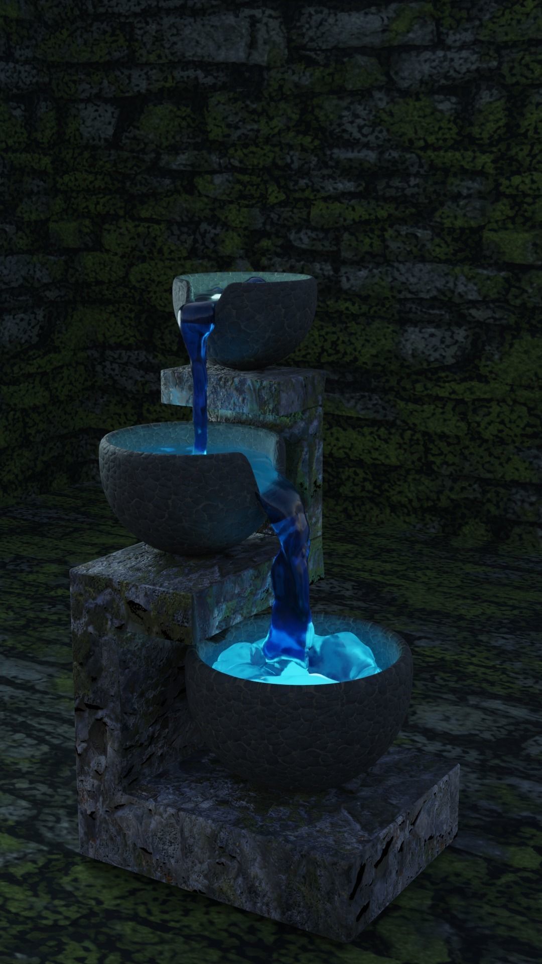 Fountain with three bowls of water 3D model | CGTrader