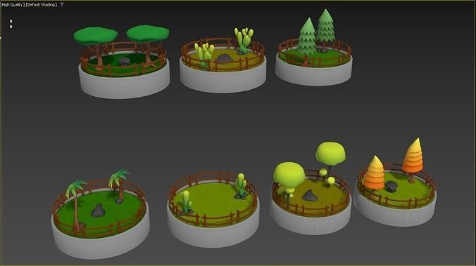 3D model Plants Forest Cartoon Pack-Trees Grass Rocks LowPoly VR / AR ...