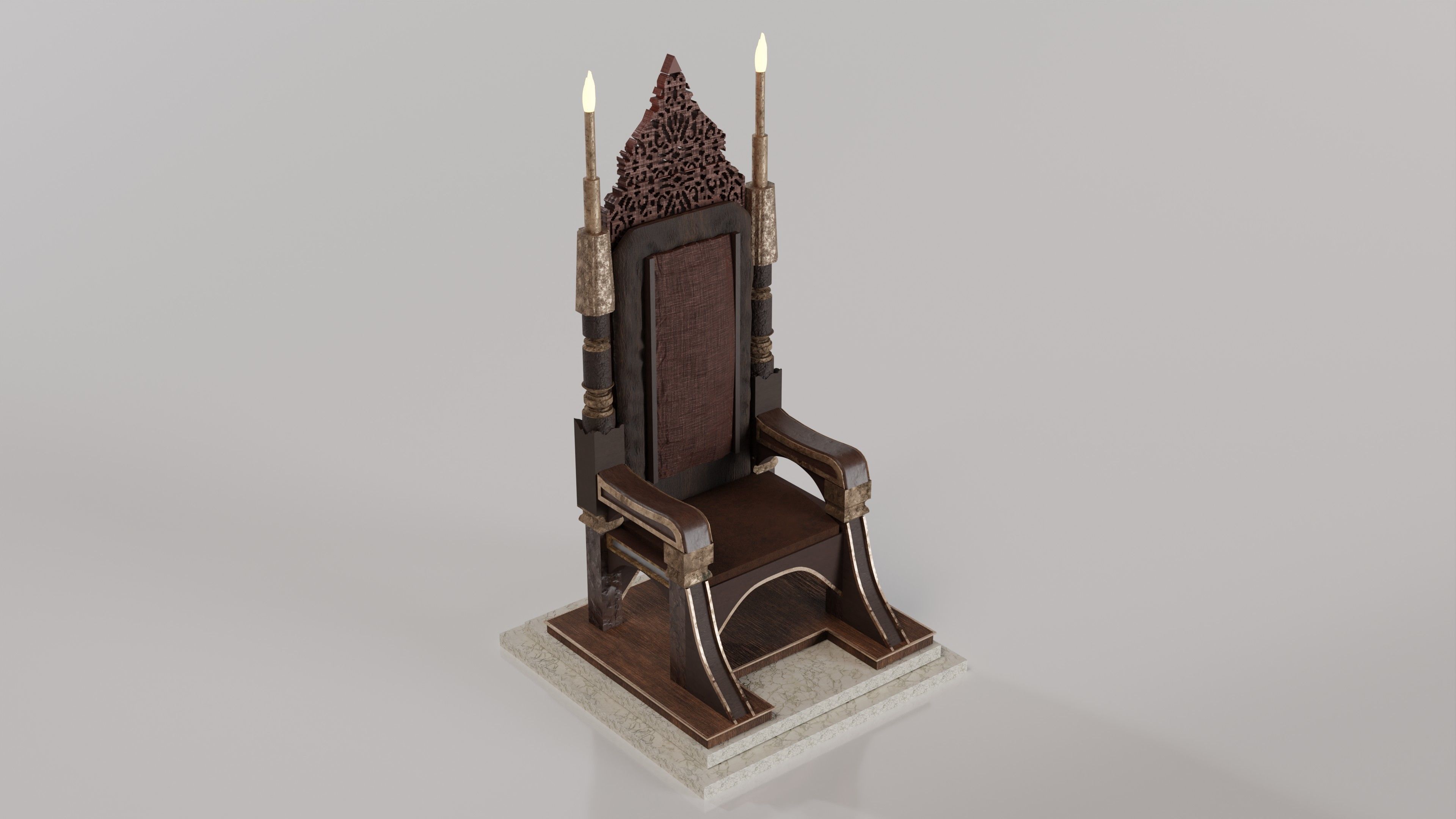 3D model Lowpoly Realistic Throne wooden with candles VR / AR / low ...