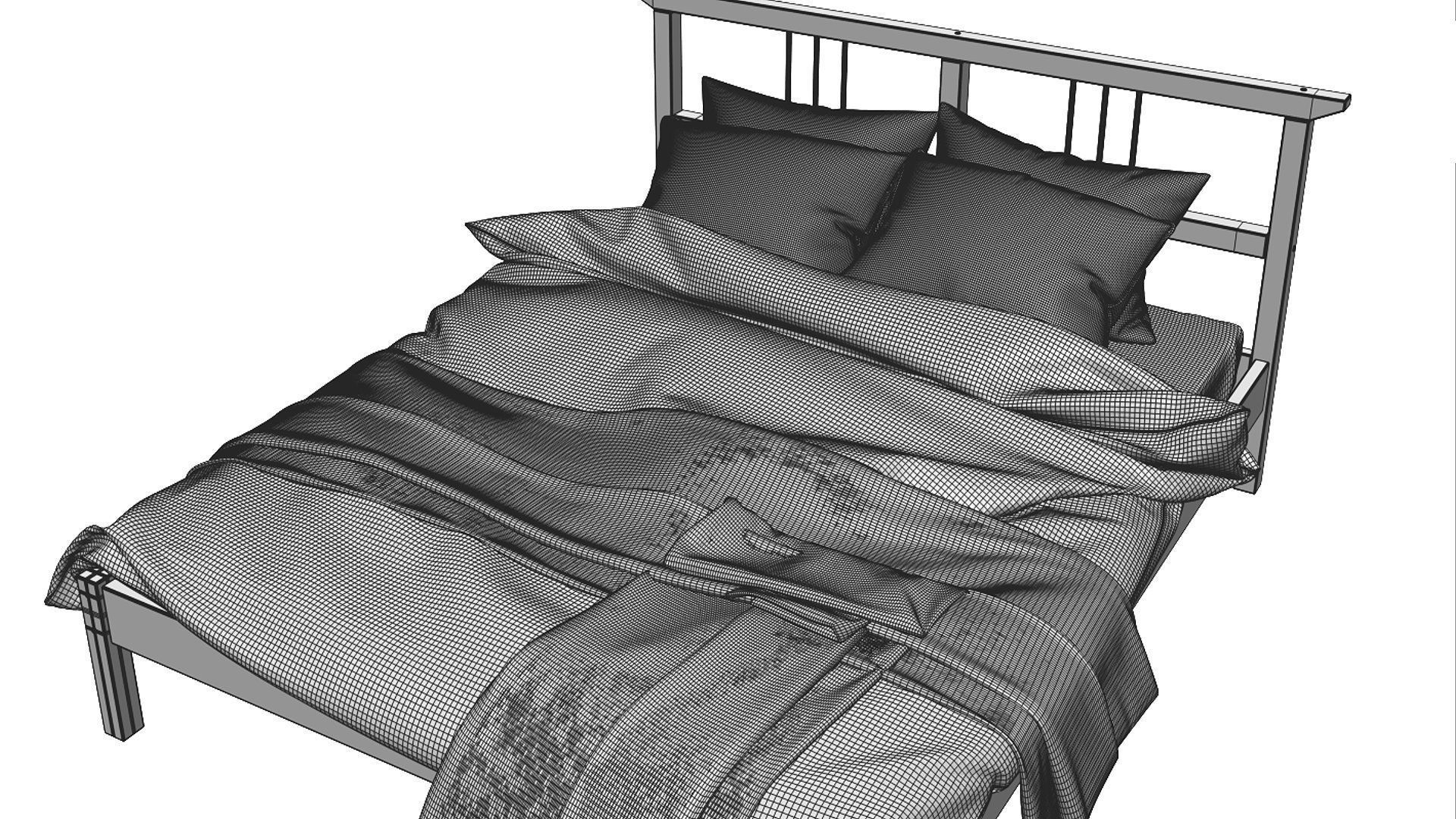 Double Bed Pine Wood 3D model | CGTrader