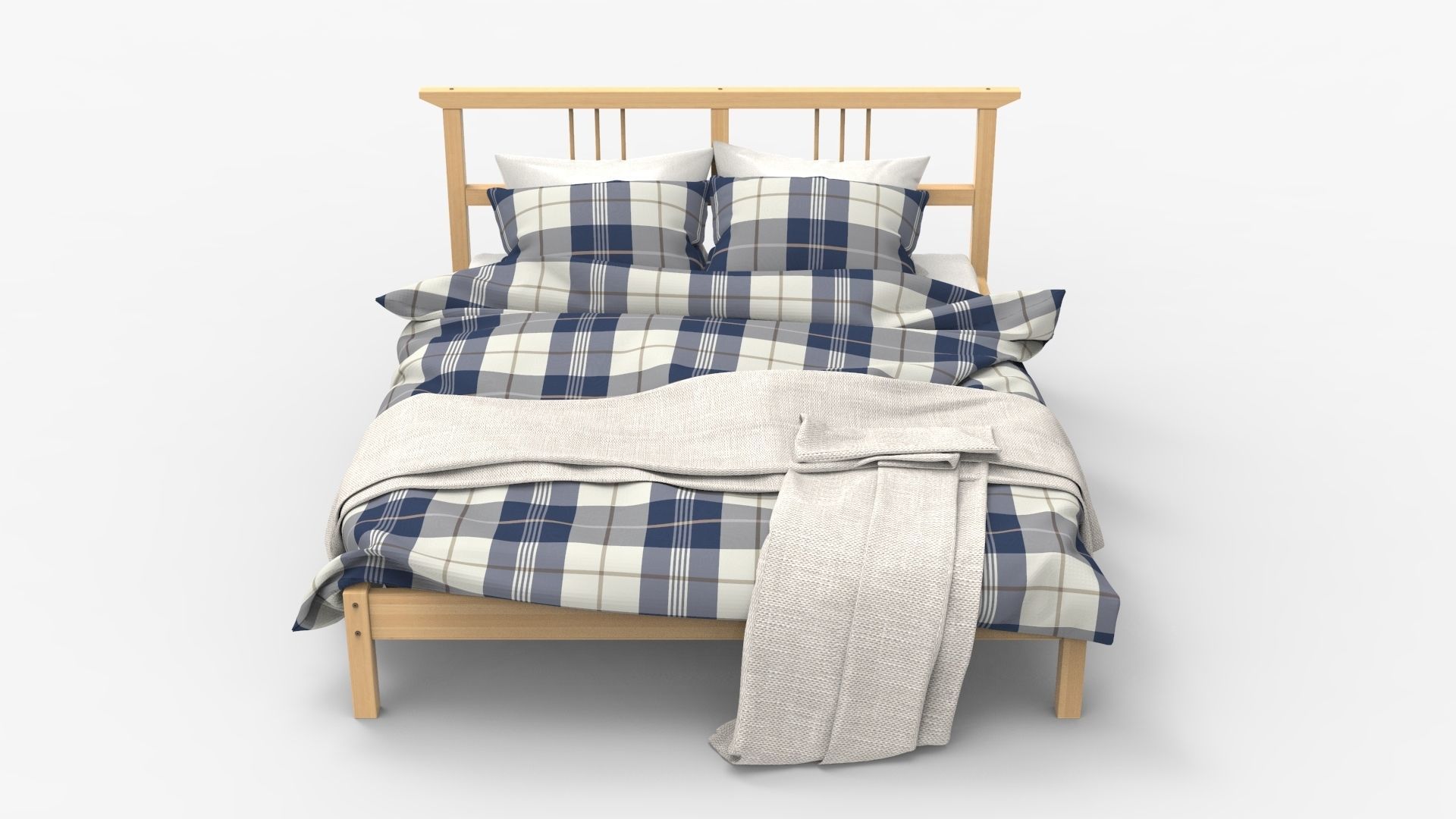 Double Bed Pine Wood 3D model | CGTrader