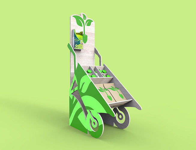 POS display wooden stand for gardening products wheelbarrow 3D model ...
