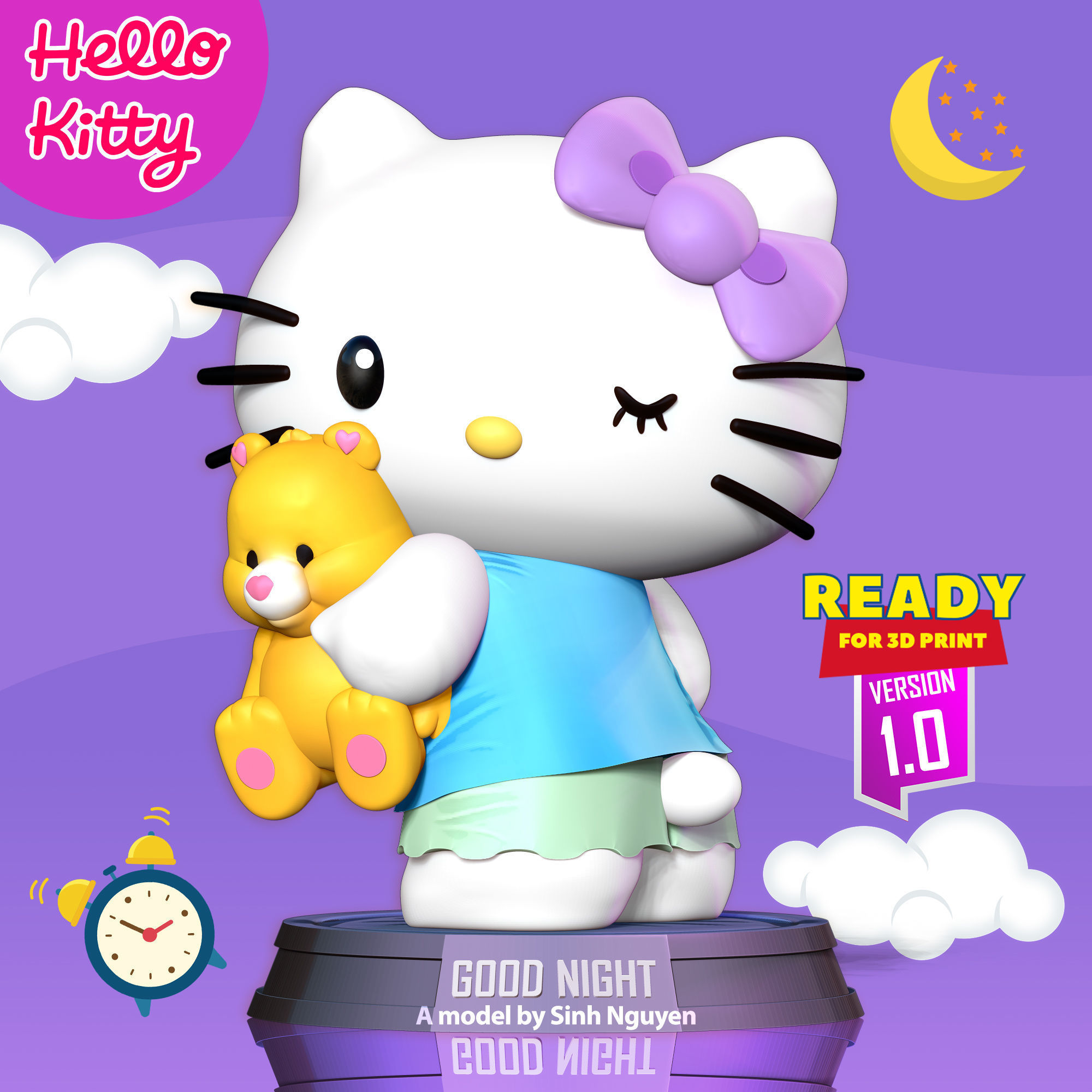 Good night Hello Kitty 3D model 3D printable | CGTrader